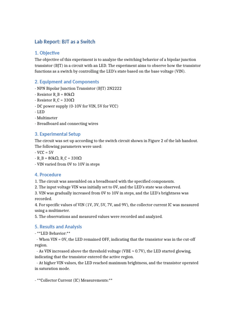 Bjt_Switch_Report | PDF