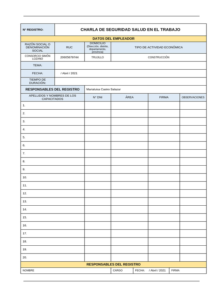 Formato de Charlas de Seguridad | PDF