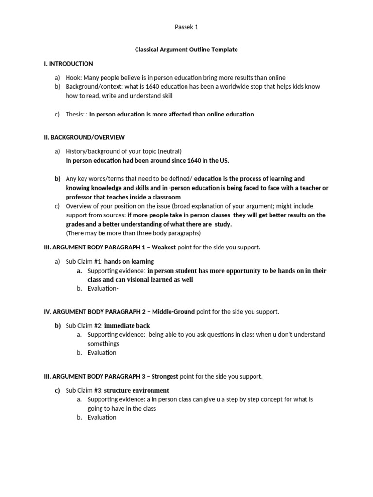 Classical Argument Outline | PDF | Learning | Cognition