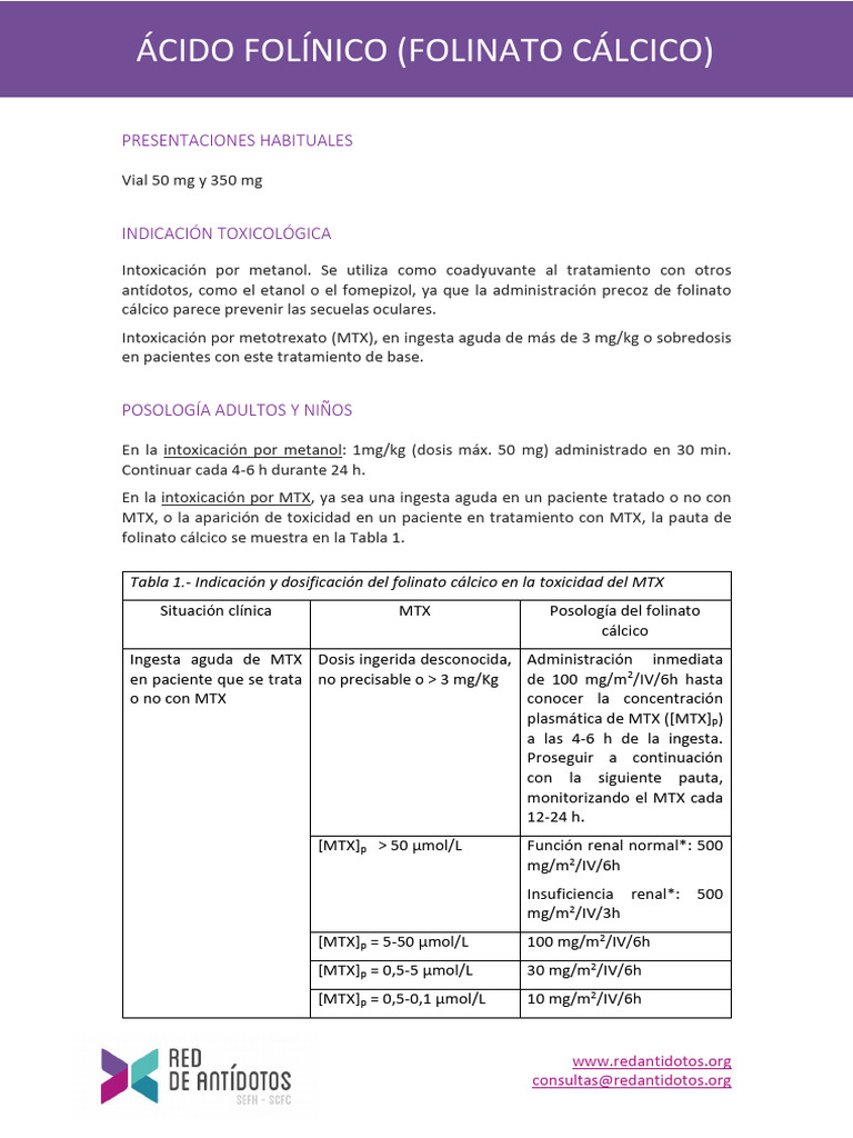 Uso del Ácido Folínico en Toxicología | PDF | Organización Mundial de ...