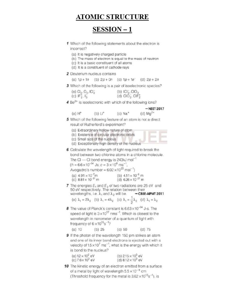 2 Atomic Structure NEET Practice | PDF