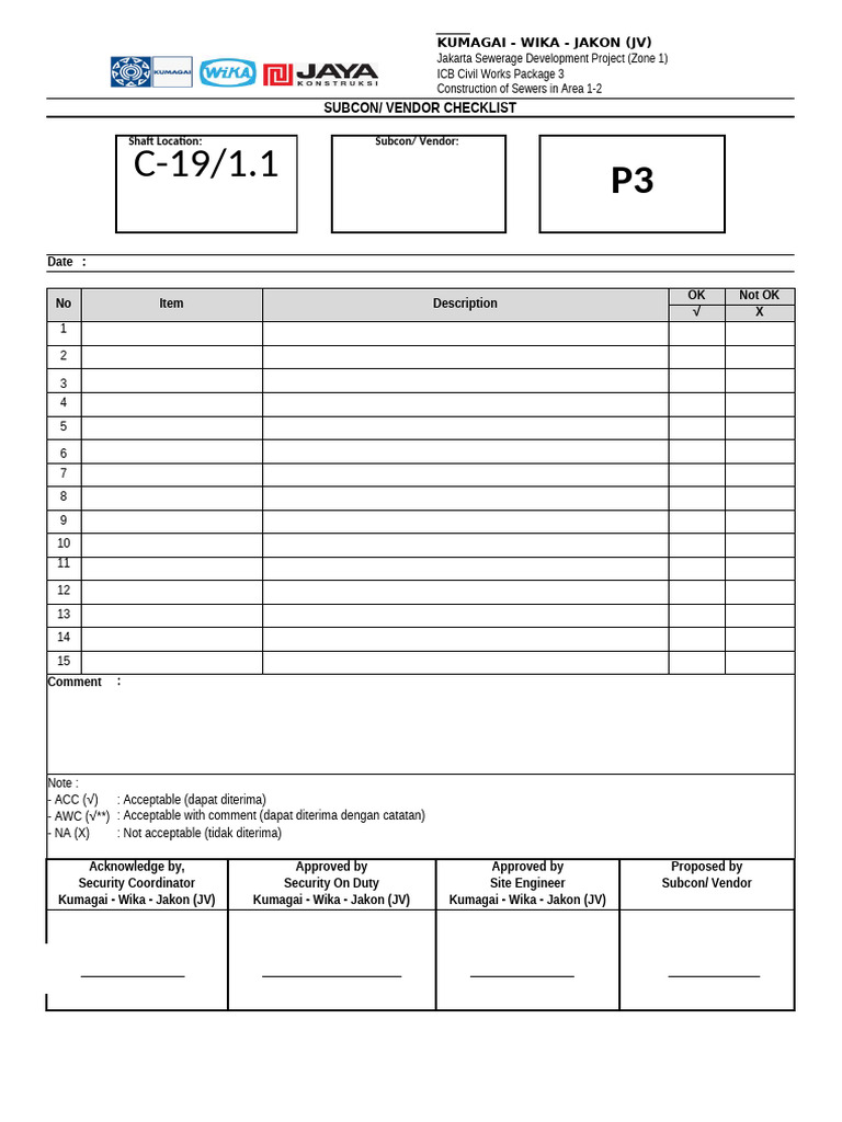19032025_CHECKLIST EQUIPMENT SUBCON-VENDOR | PDF