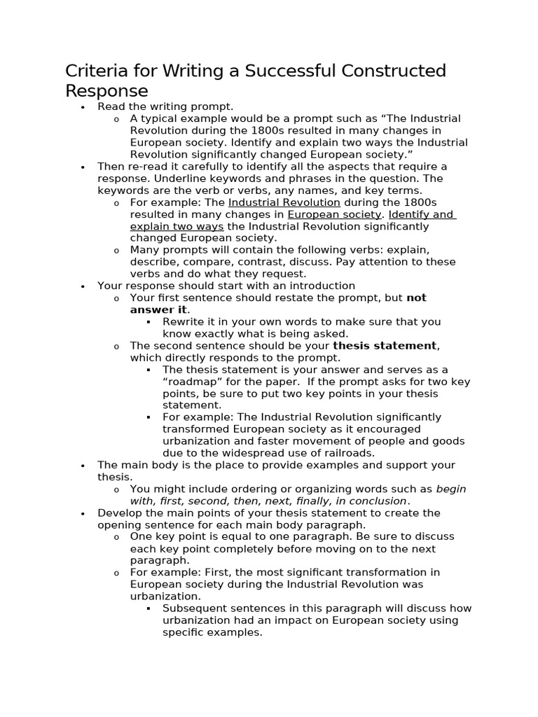 Constructed Response Writing Guide | PDF | Question | Linguistic Typology
