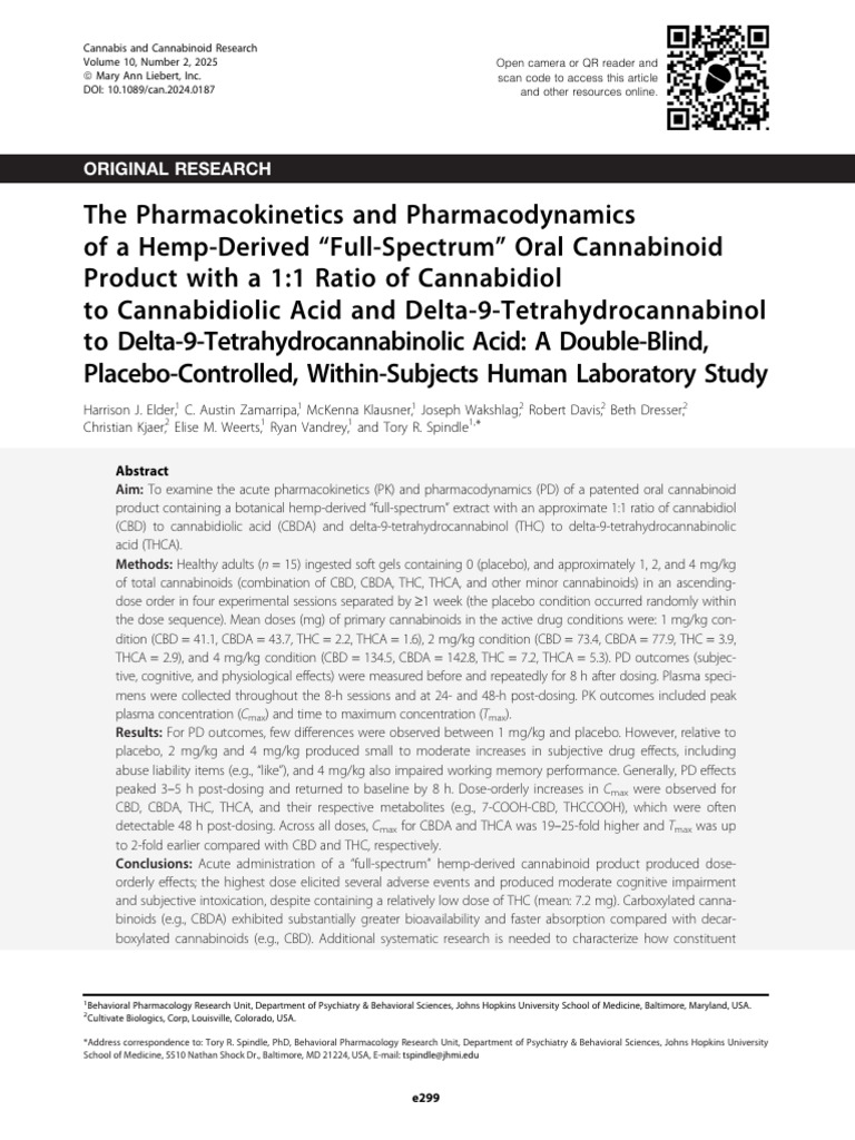 Elder Et Al 2025 The Pharmacokinetics and Pharmacodynamics of A Hemp ...