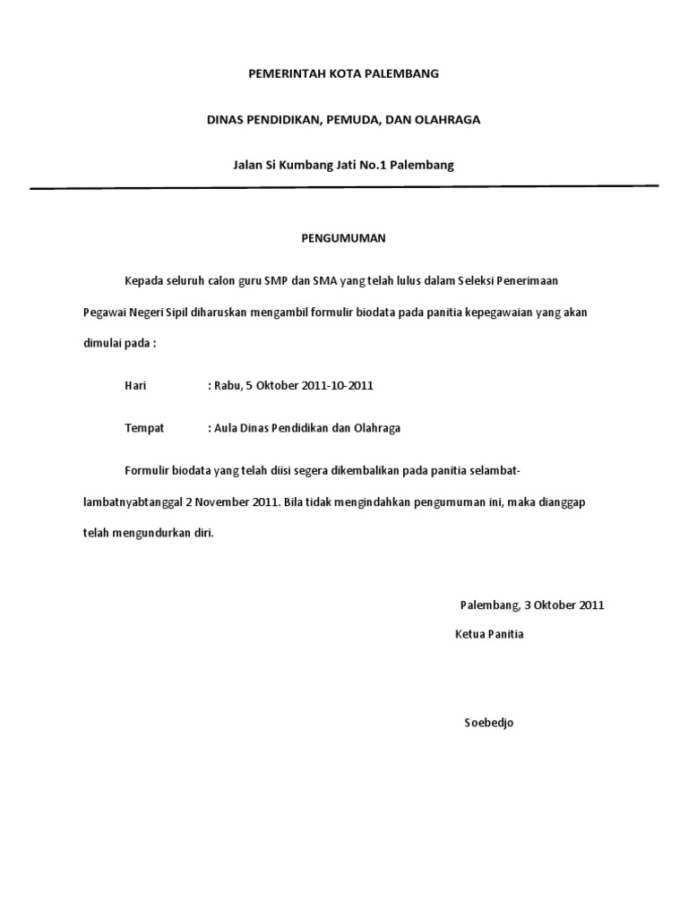 Contoh Pengumuman Resmi | PDF