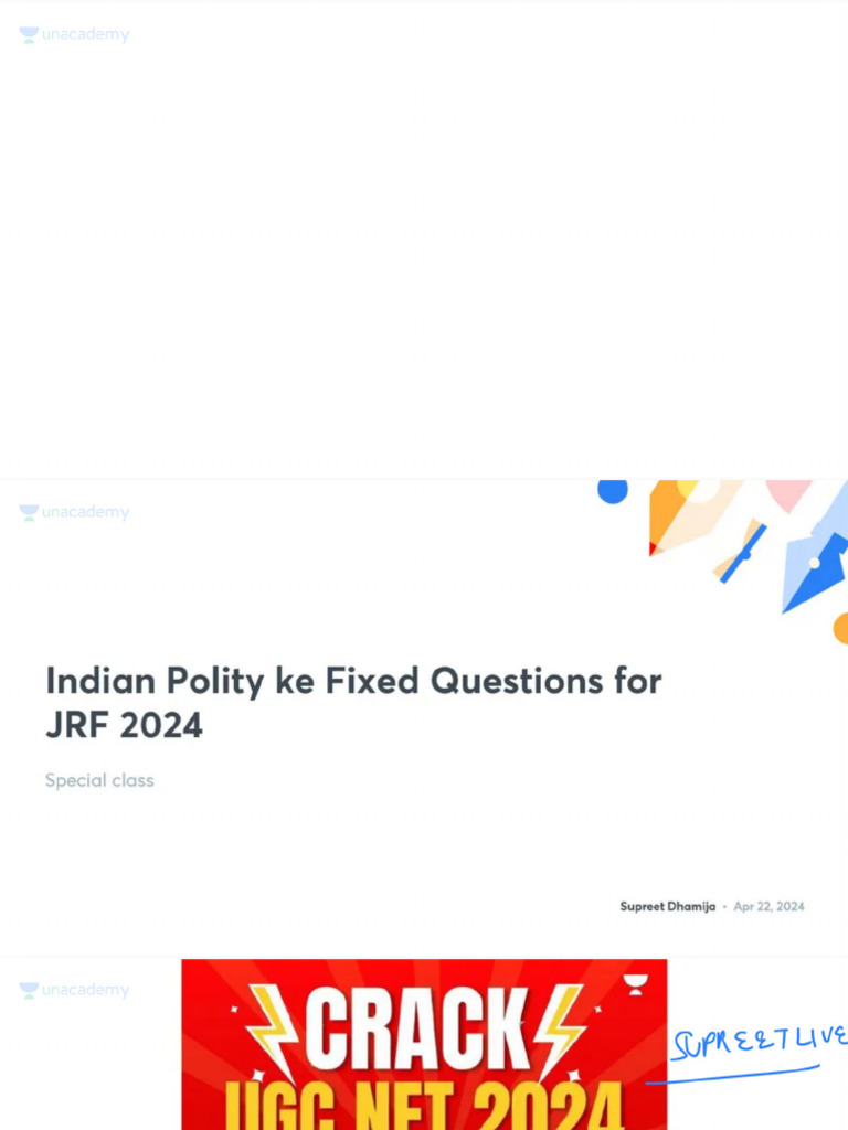 Indian Polity Ke Fixed Questions For JRF 2024 With Anno | PDF