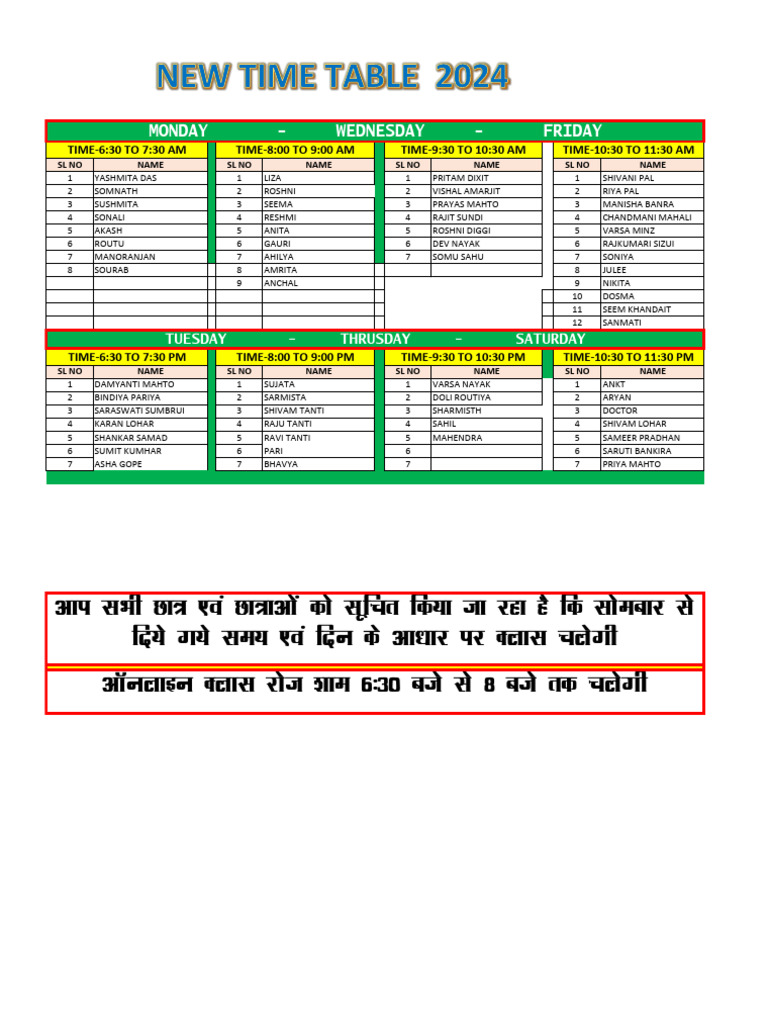 NEW TIME TABLE 2024 | PDF