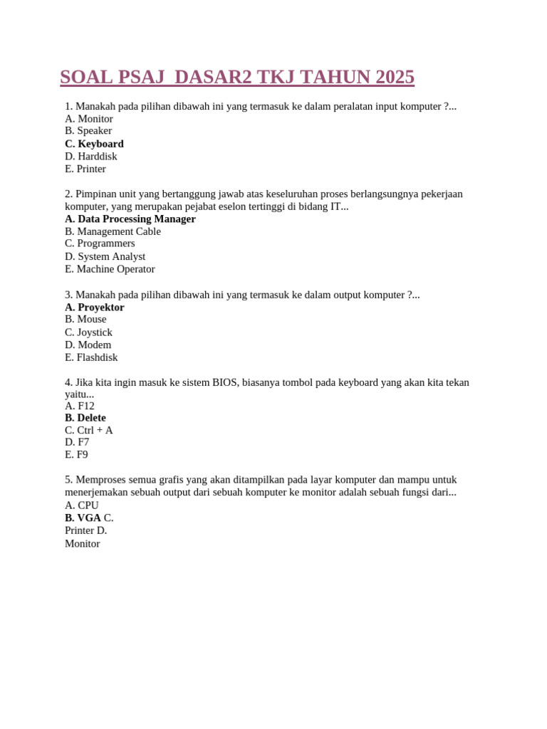 Soal Psaj 2025 Dasar2 TKJ | PDF