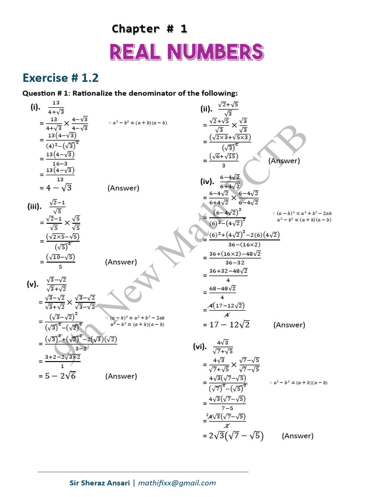 Math9 PCTB Sol Ex1 2 Sheraz Ansari | PDF | Mathematics | Arithmetic