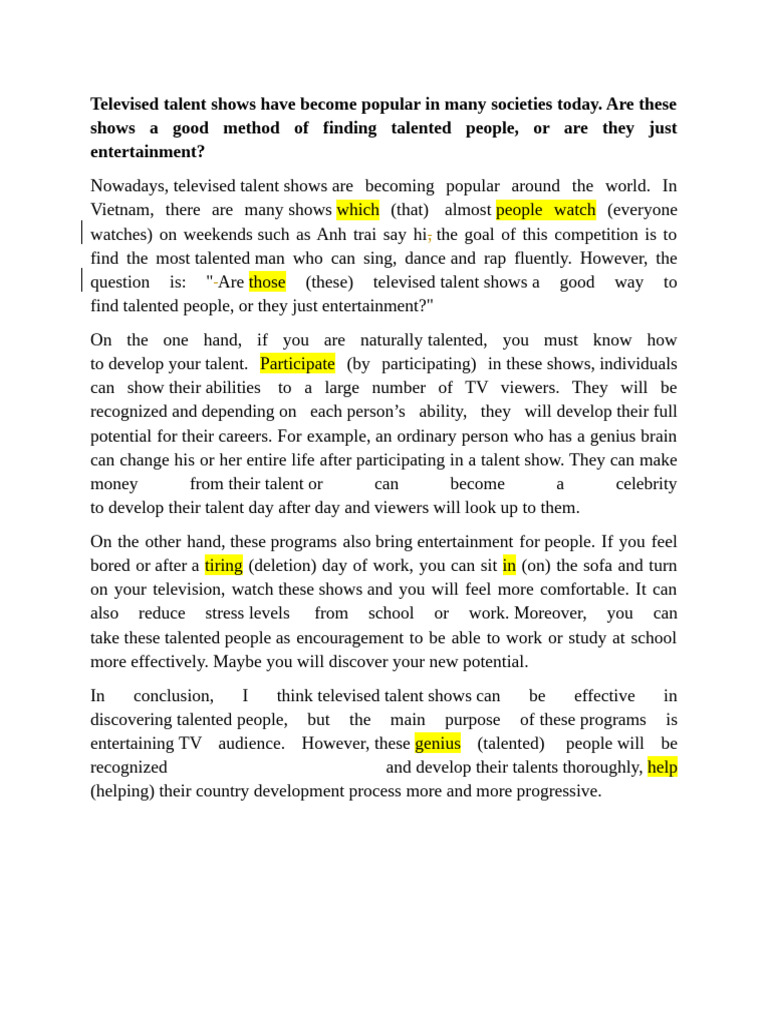Talent Shows: Discovery vs. Entertainment | PDF | Psychological ...