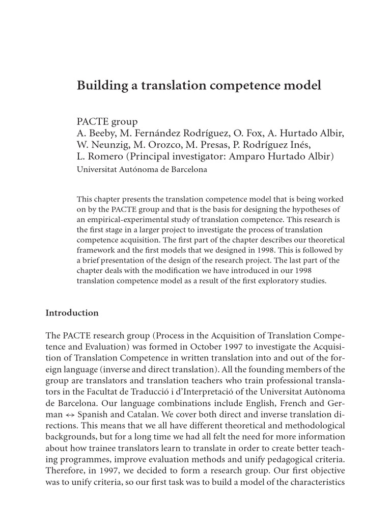 PACTE 2003 Building A Translation Competence Model | PDF | Knowledge ...