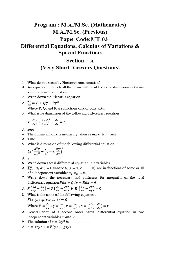 Differential Equations MSC | PDF | Partial Differential Equation | Equations