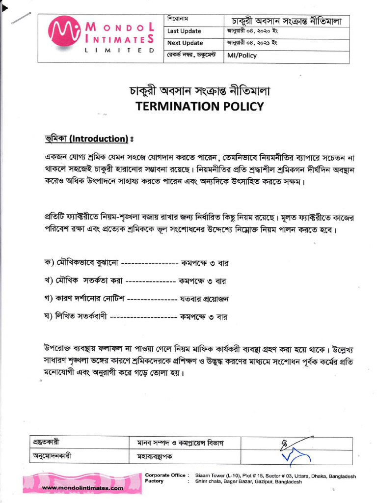 Termination Policy | PDF