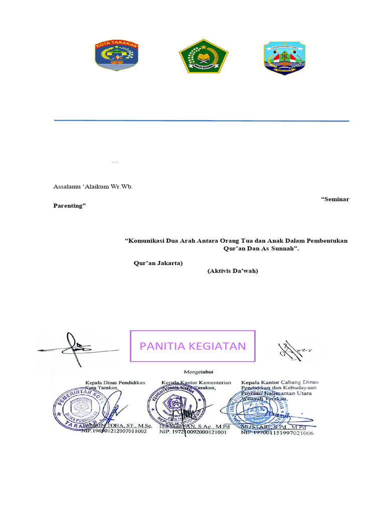 Undangan Kegiatan Seminar Parenting Rev. | PDF