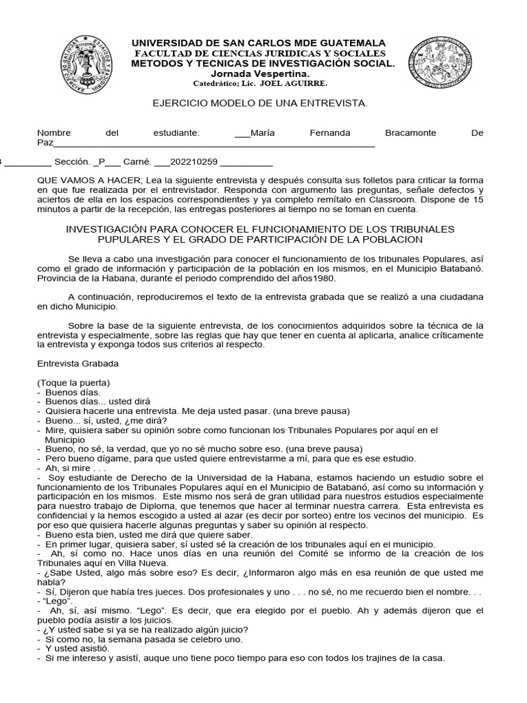 Lab. Ejercicio Modelo de Entrevista | PDF