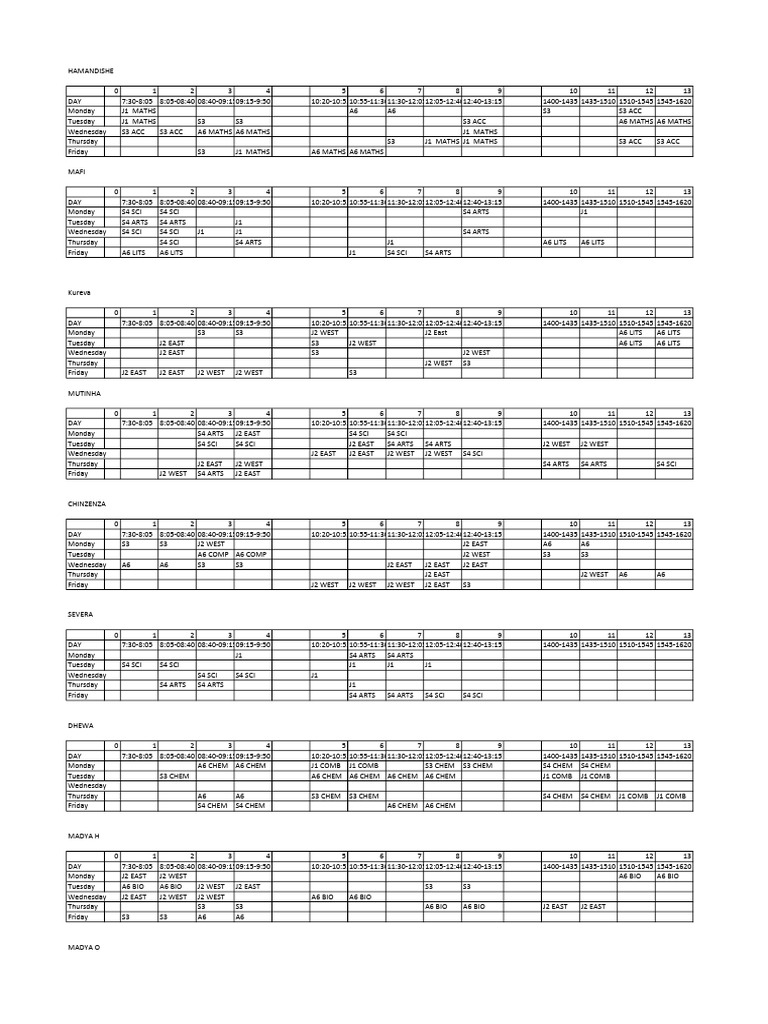 Weekly Class Schedule Overview | PDF