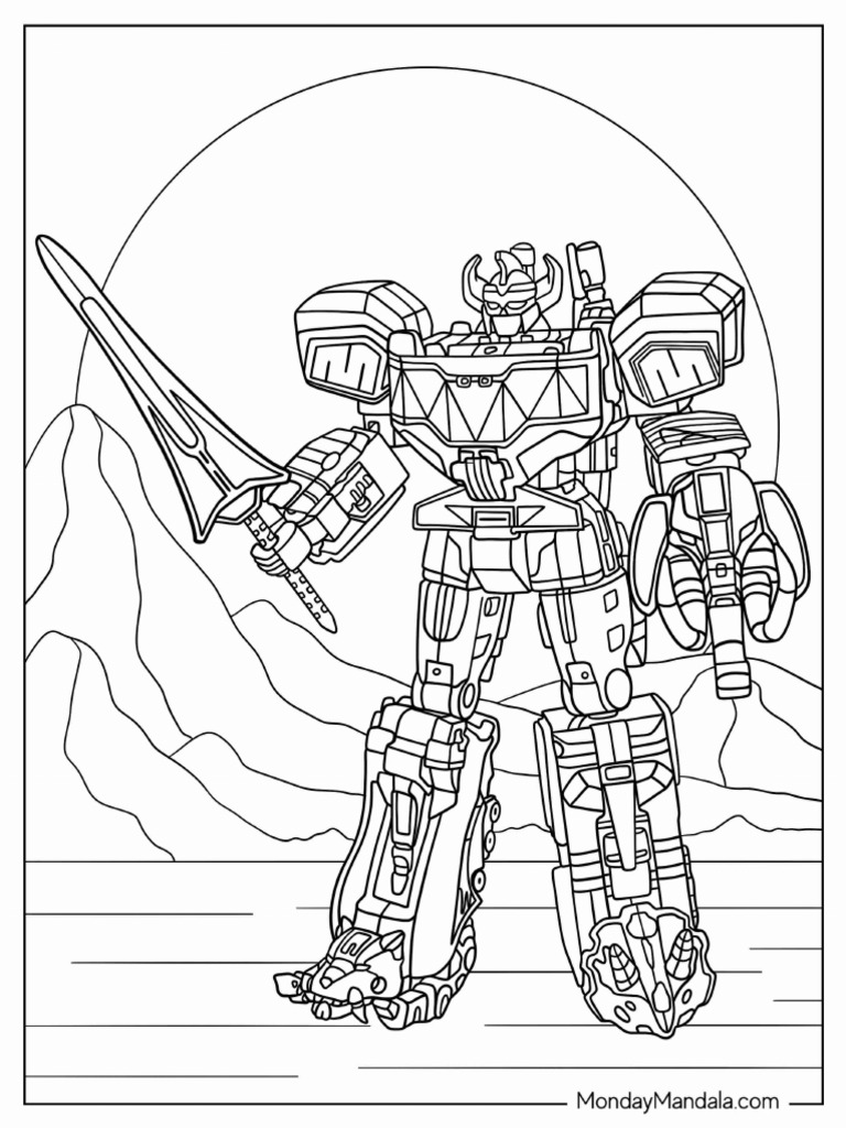 Detailed Power Rangers Megazord Coloring Sheet | PDF