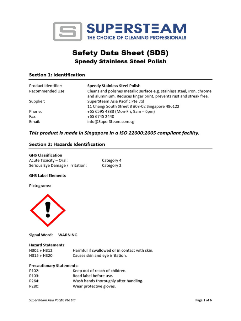 Speedy Stainless Steel Polish SDS | PDF | Personal Protective Equipment ...