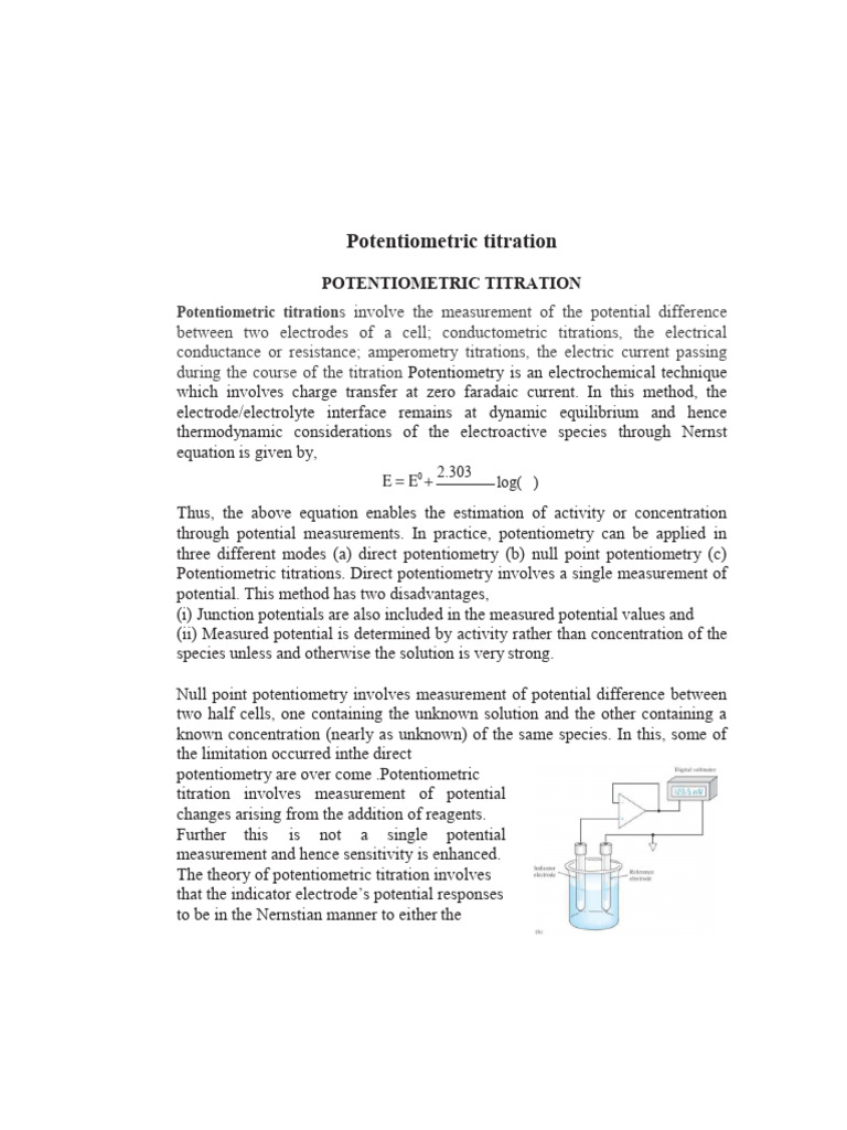 Potentiometric Titration Techniques | PDF | Titration | Chemistry
