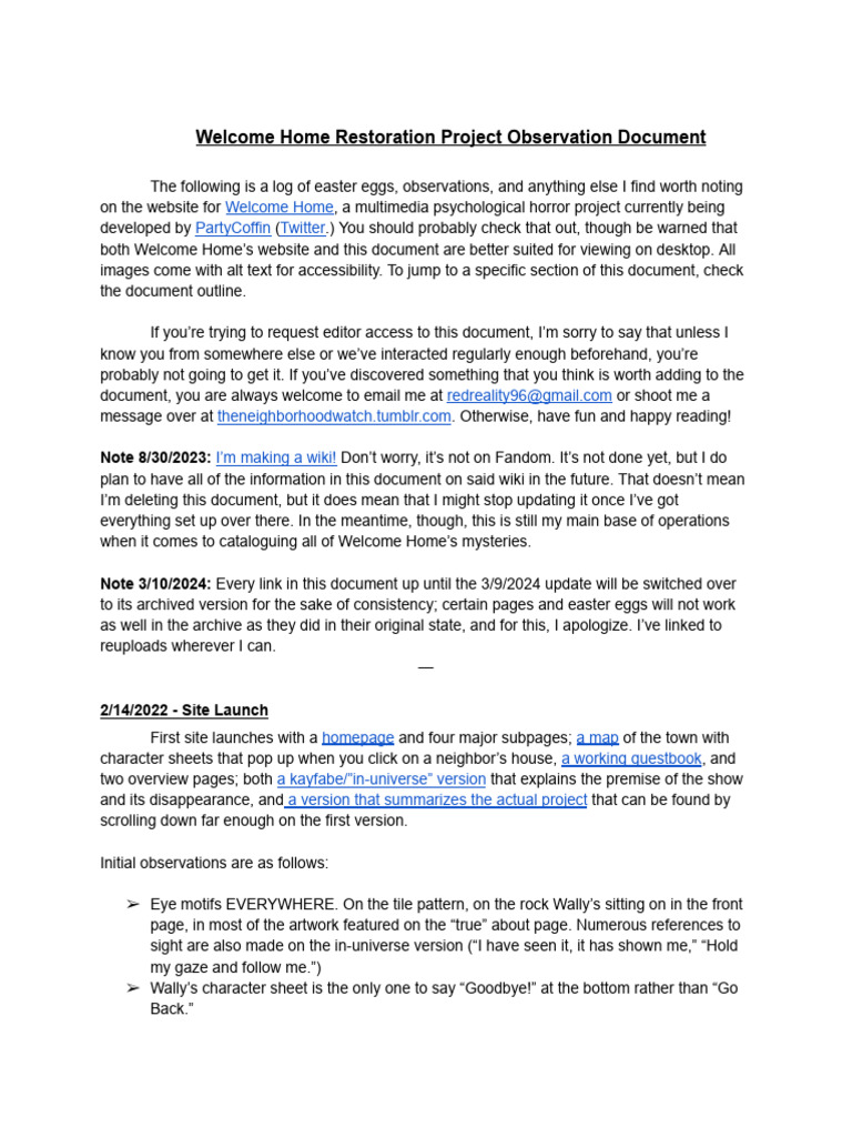 Welcome Home Restoration Project Log | PDF