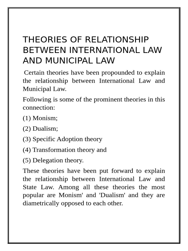 Theories of Relationship Between International Law and Municipal Law | PDF | International Law ...