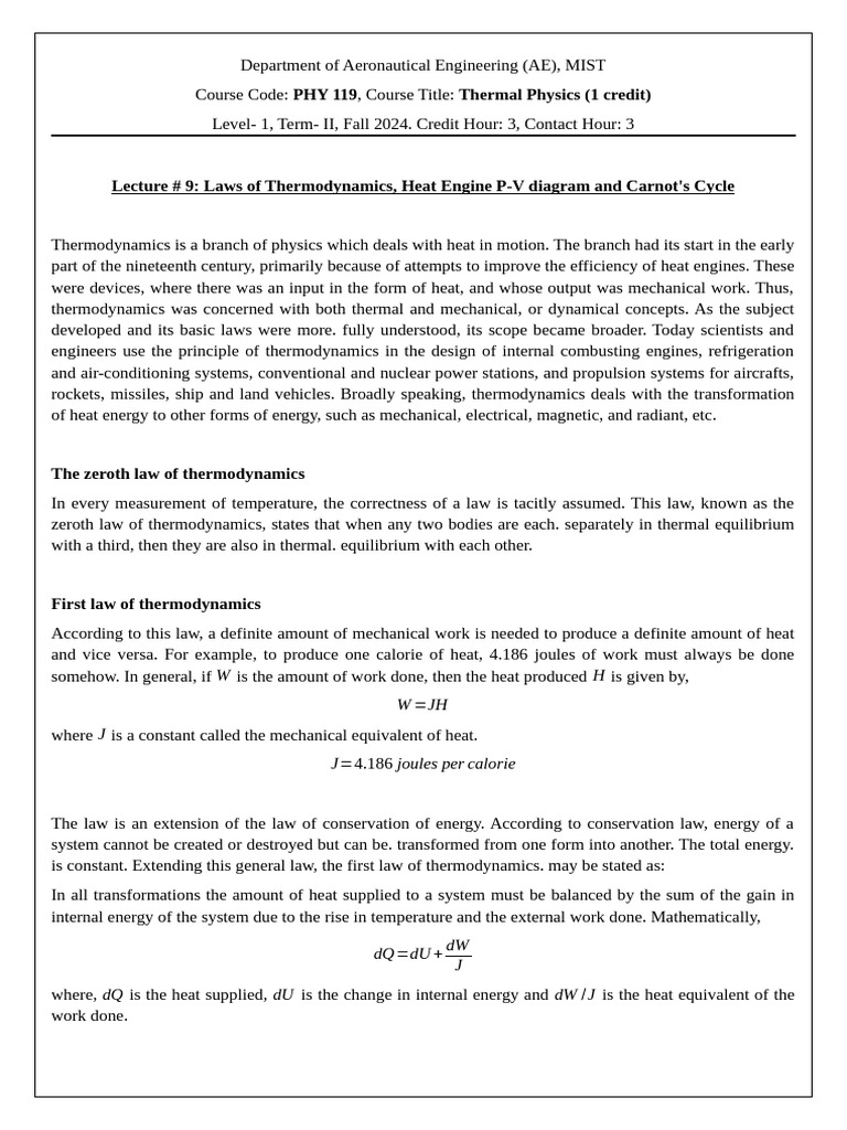 Laws of Thermodynamics, Heat Engine P-V Diagram and Carnot - S Cycle ...