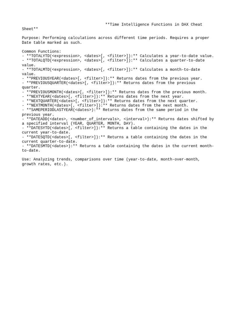 Time Intelligence Functions in DAX | PDF