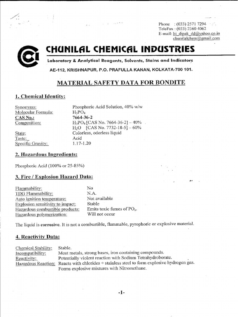 MSDS Bondite | PDF