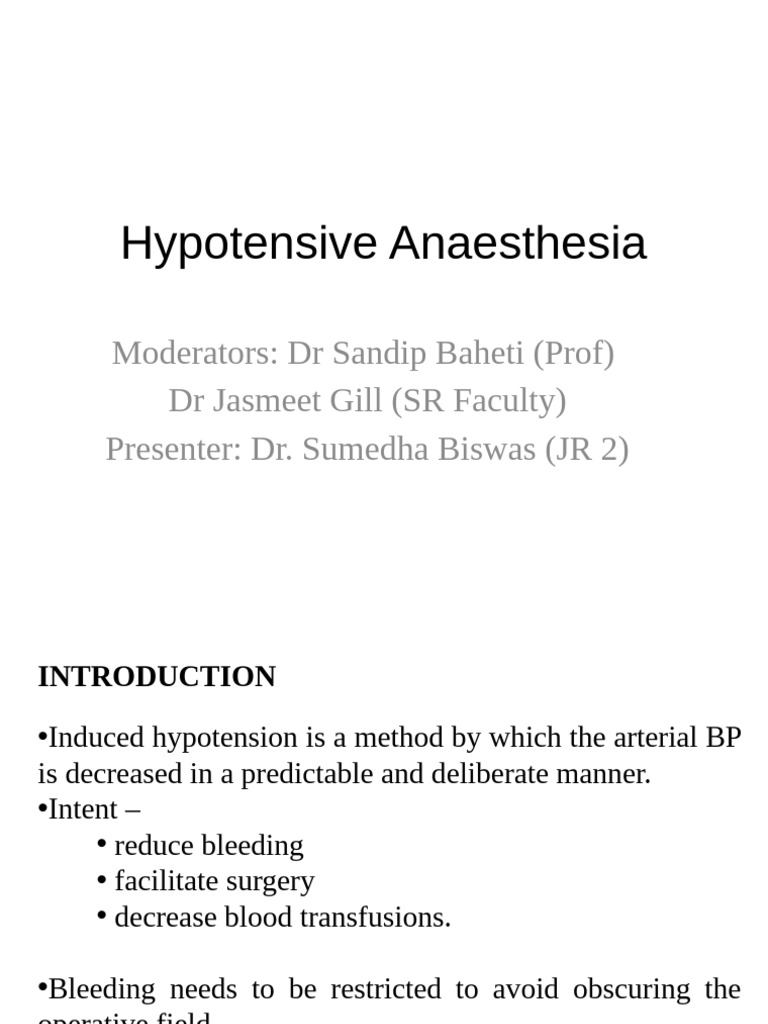 Induced Hypotensive Anaesthesia Overview | PDF | Blood Pressure | Hemodynamics