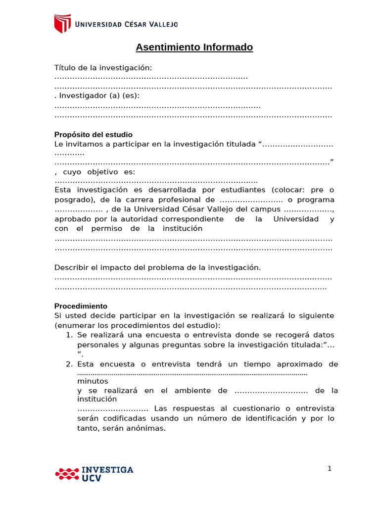 Asentimiento Informado Modelo | PDF | Metodología de encuesta