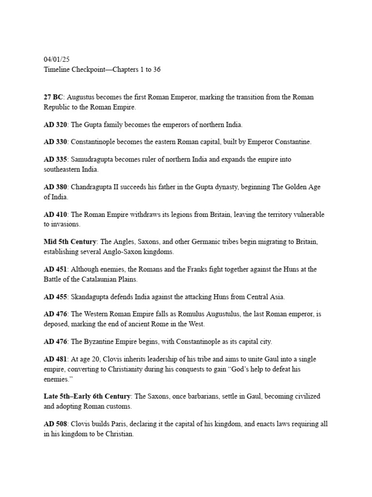 Story of the Middle ages_ Timeline Checkpoint—1 to 36 (1) | PDF ...