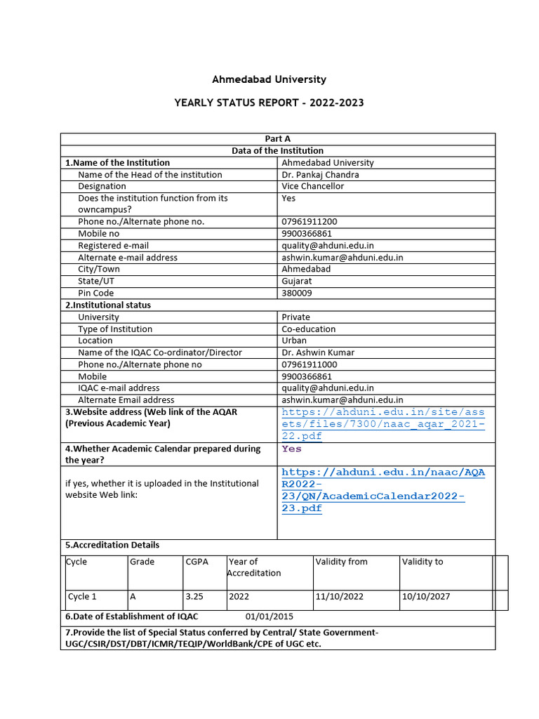 Ahmedabad University-Naac Aqar 2022-23 | PDF | Educational Assessment ...