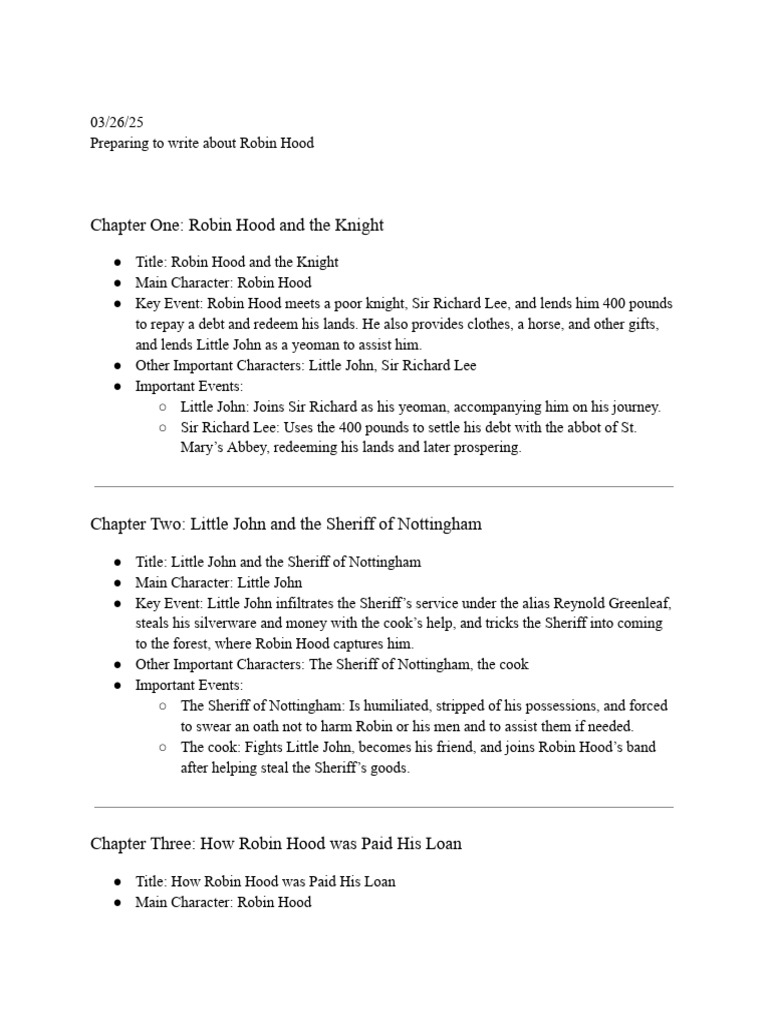 Writing - Preparing To Write About Robin Hood | PDF | Robin Hood ...