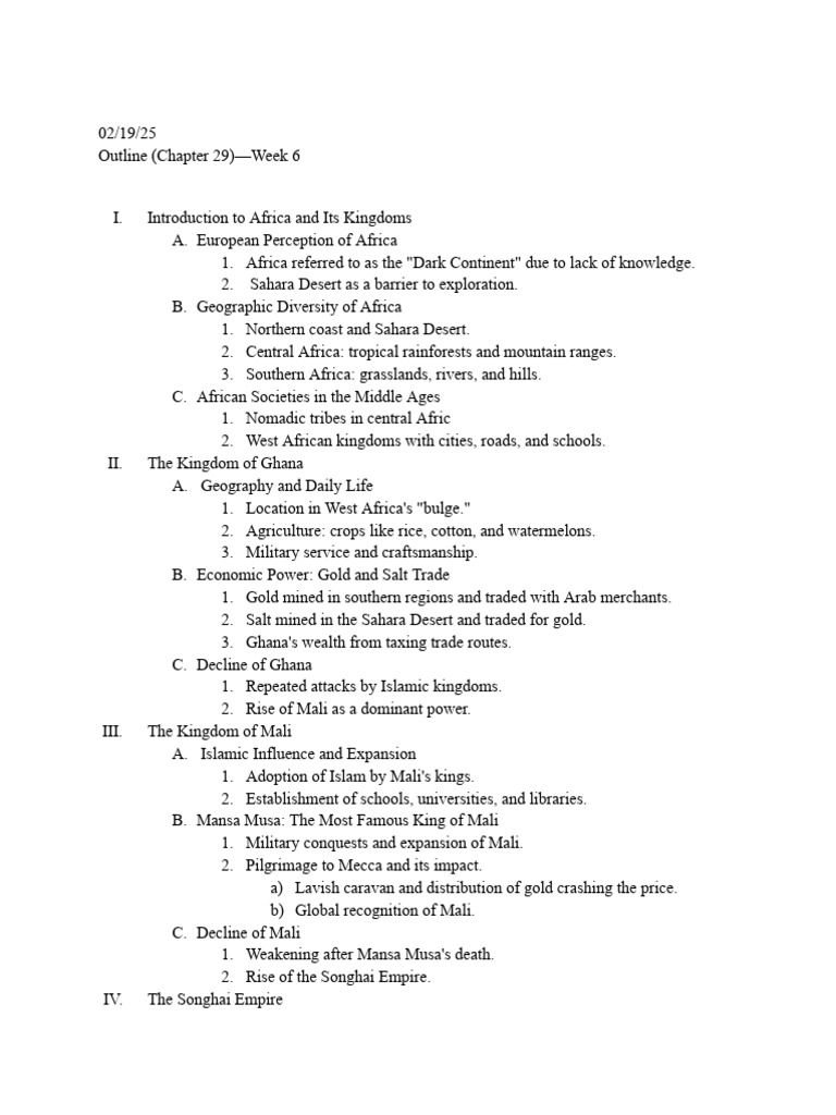 Story of The Middle Ages - Outline (Chapter 29) - Week 6 | PDF | Africa ...