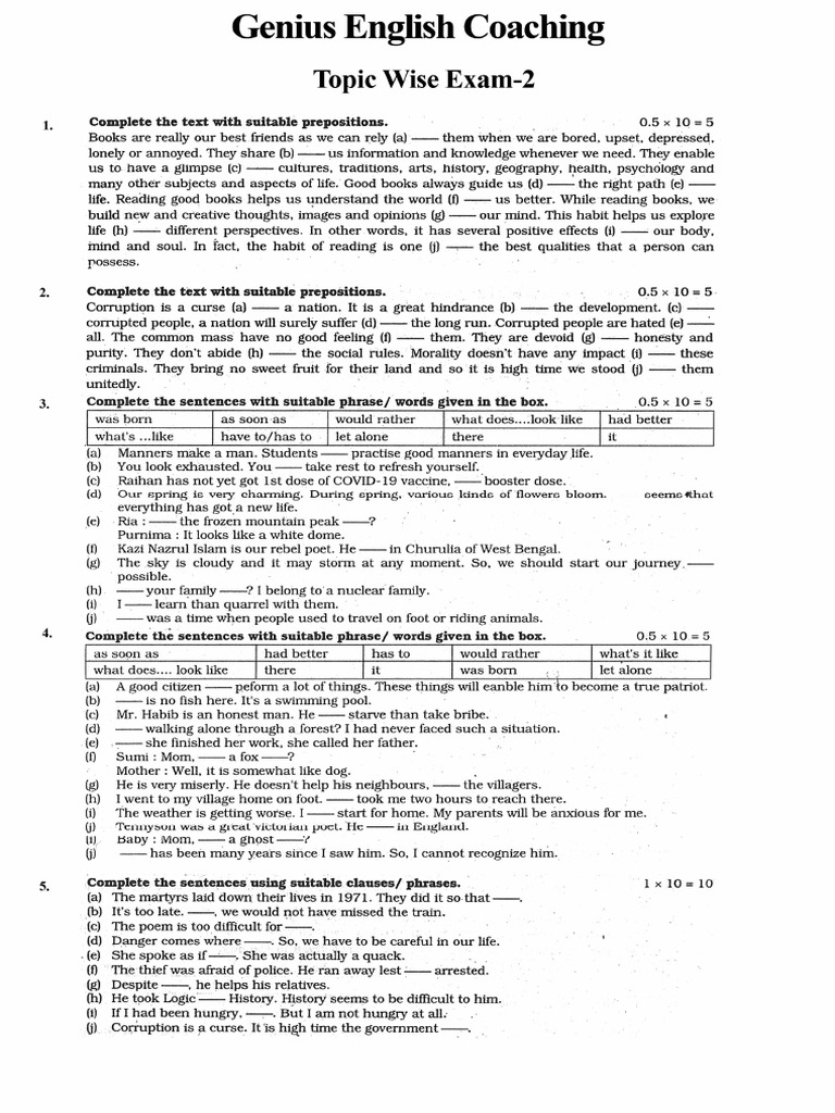 Topic Wise Exam-2 | PDF