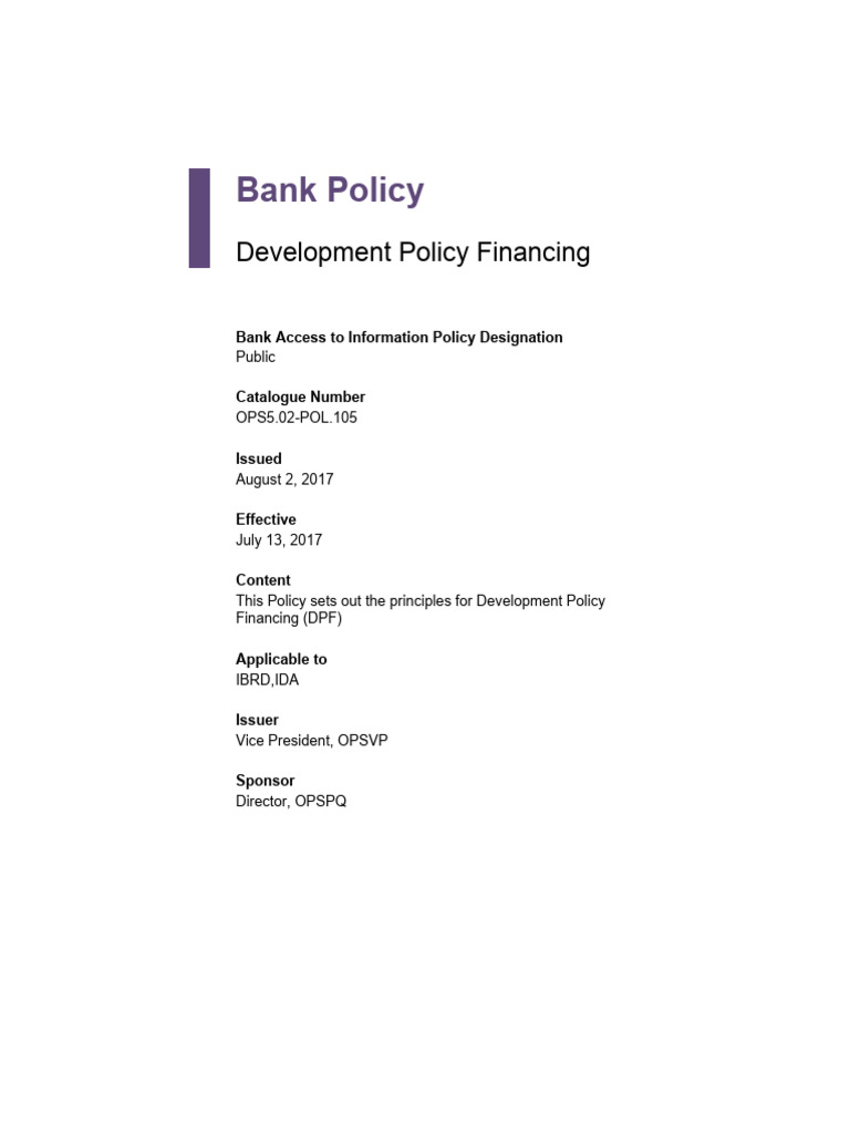 Bank Policy Development Pol Fin | PDF | Debt | International Monetary Fund