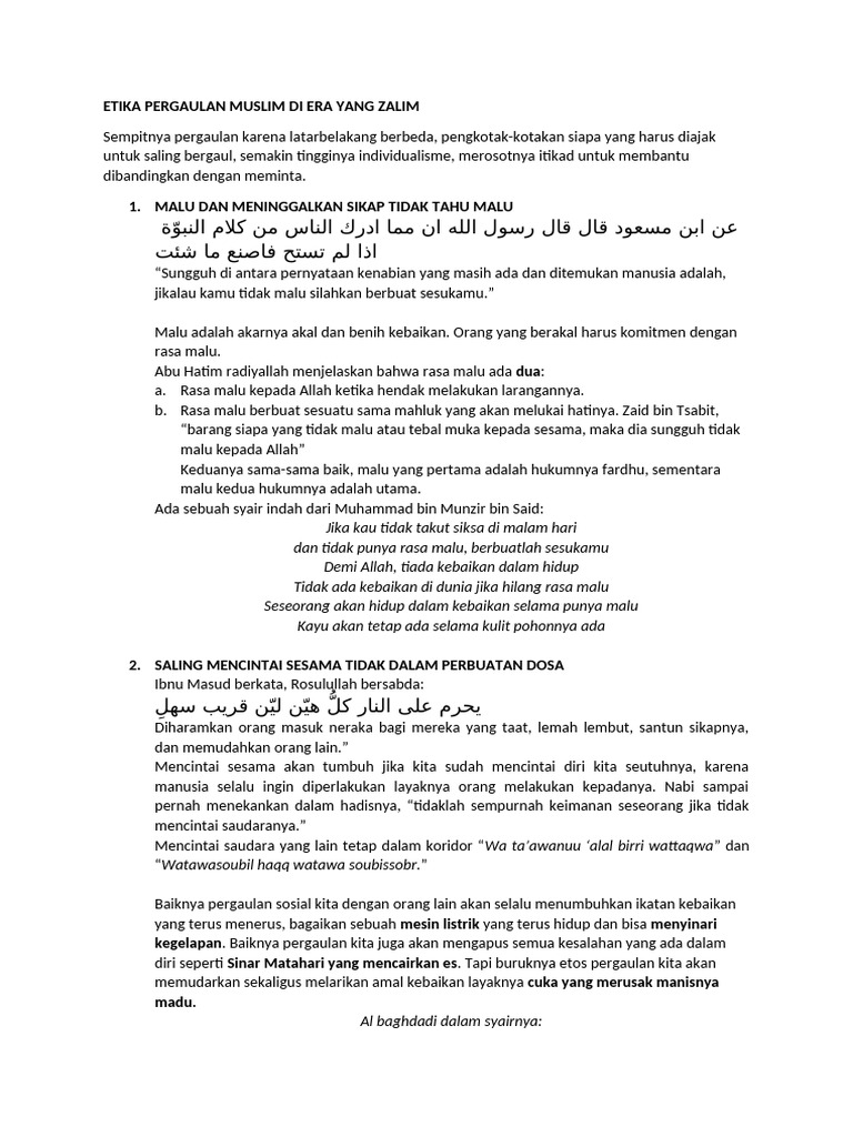 Etika Pergaulan Muslim Di Era Yang Zalim | PDF