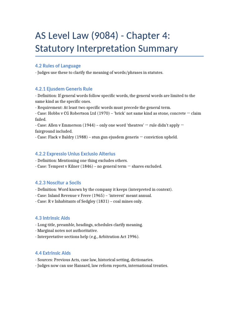 Statutory Interpretation Summary | PDF | Statutory Interpretation ...