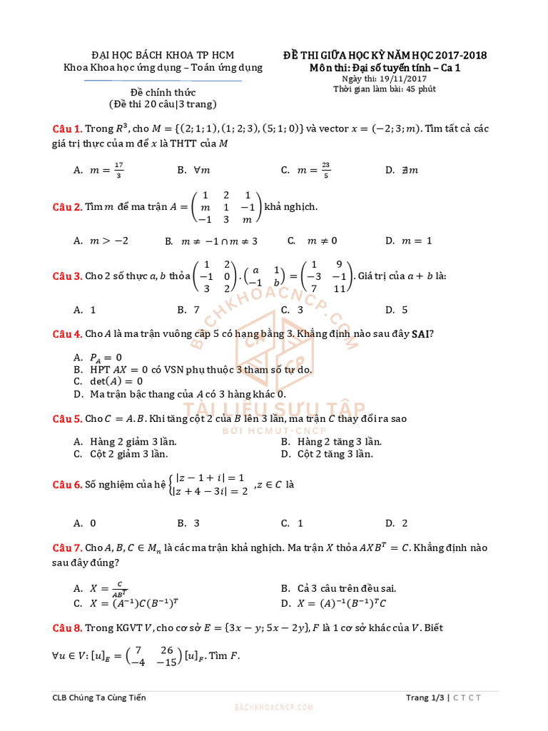Đề Thi Giữa Kì K17 CA 1 | PDF
