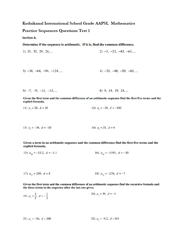 T1 Practice GR 11 Sequences Questions | PDF