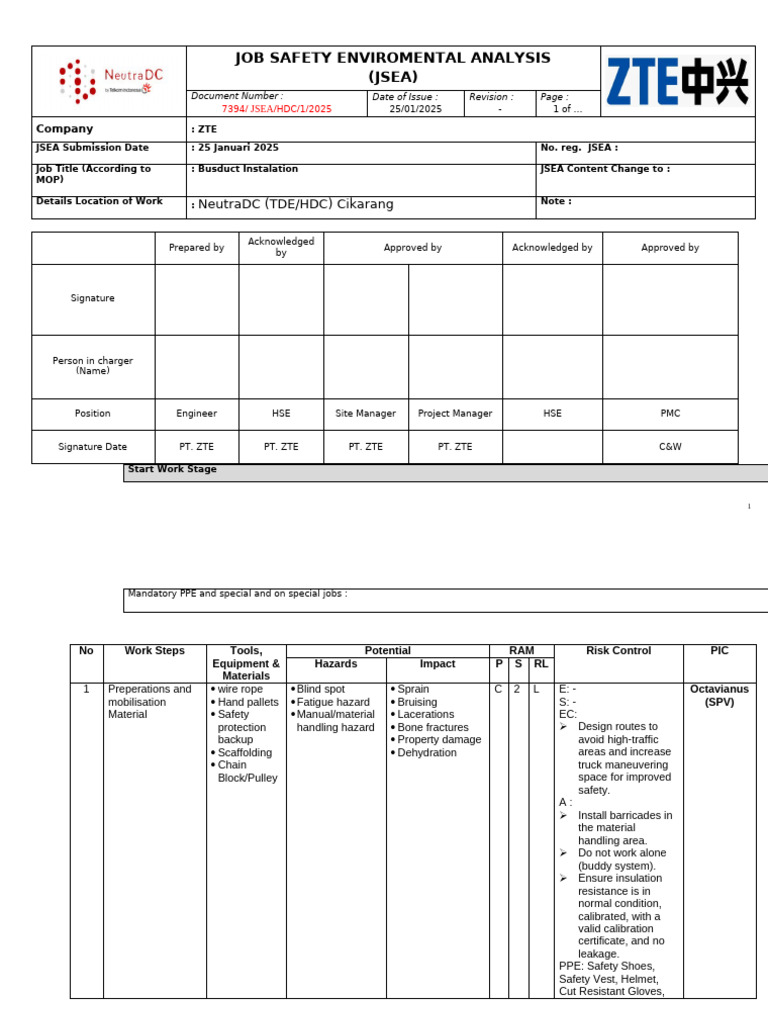 Form - JSEA - PT - Telkom - Data - Ekosistem - (Busduct Installation ...