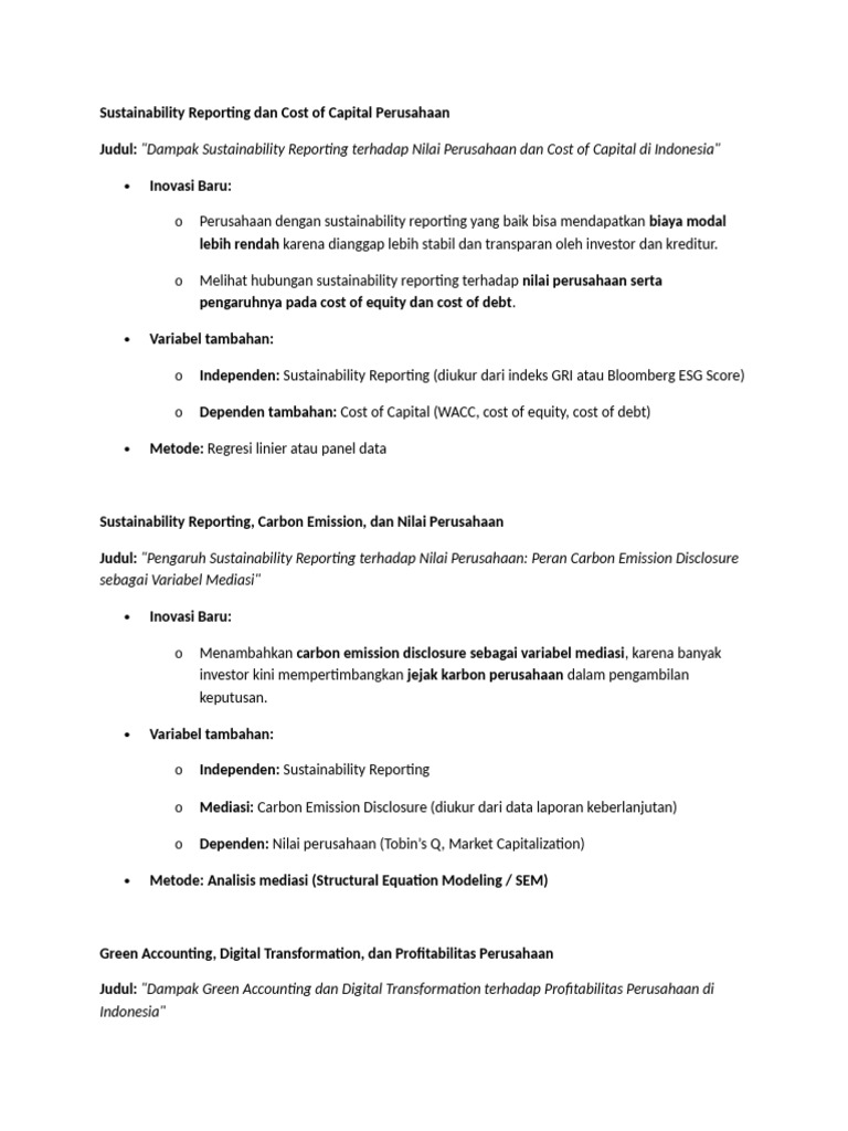 "Sustainability Reporting dan Cost of Capital" | PDF