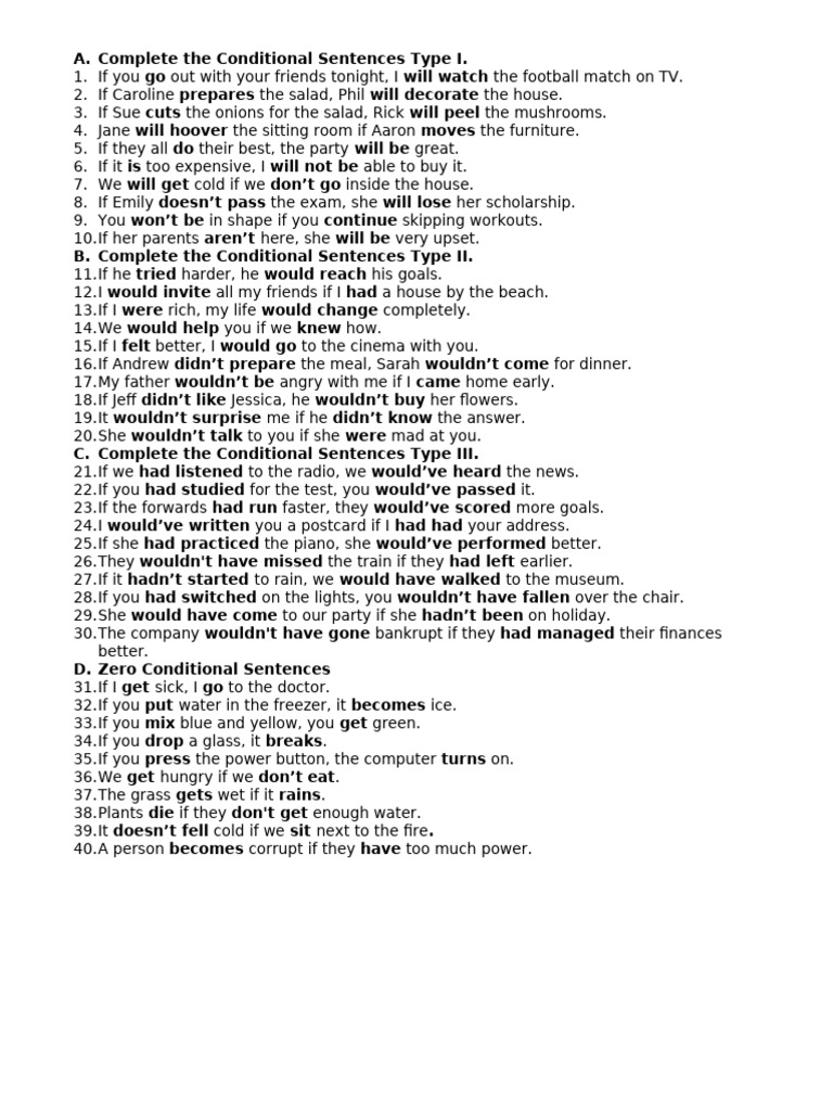 Conditional Sentences Practice Exercises | PDF