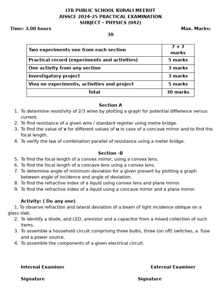Physics Practical Question Paper 2025 | PDF | Mirror | Optics