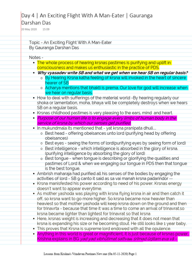 Pastimes of Krsna - An Exciting Flight With A Man-Eater Day-04 ...