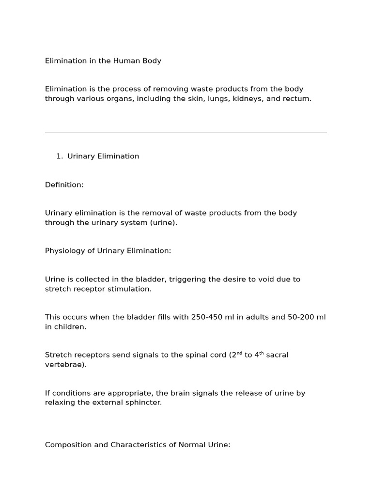 Elimination in The Human Body | PDF | Urine | Urology