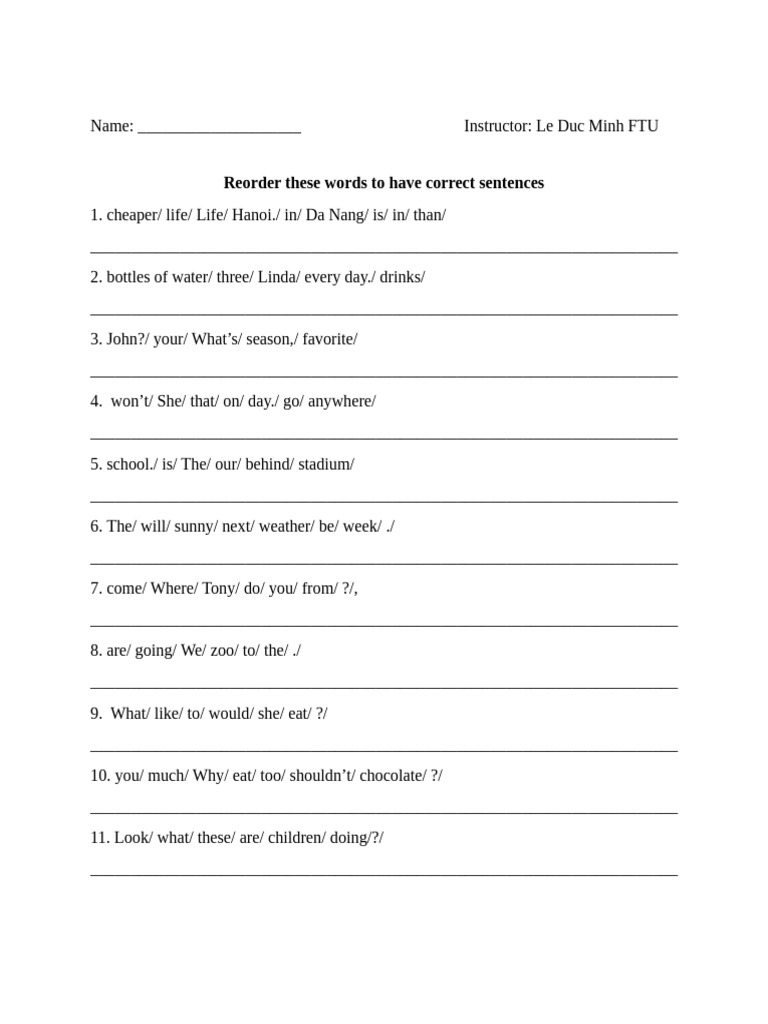 Sentence Reordering Exercises for Students | PDF