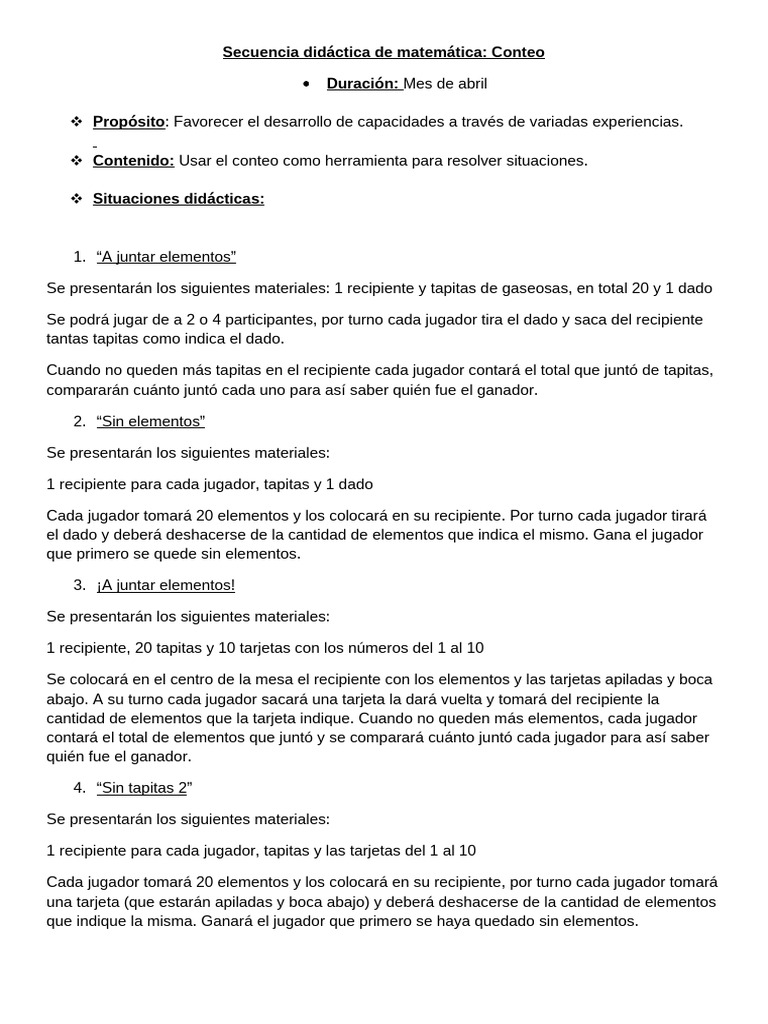 Secuencia didáctica de matemática conteo | PDF