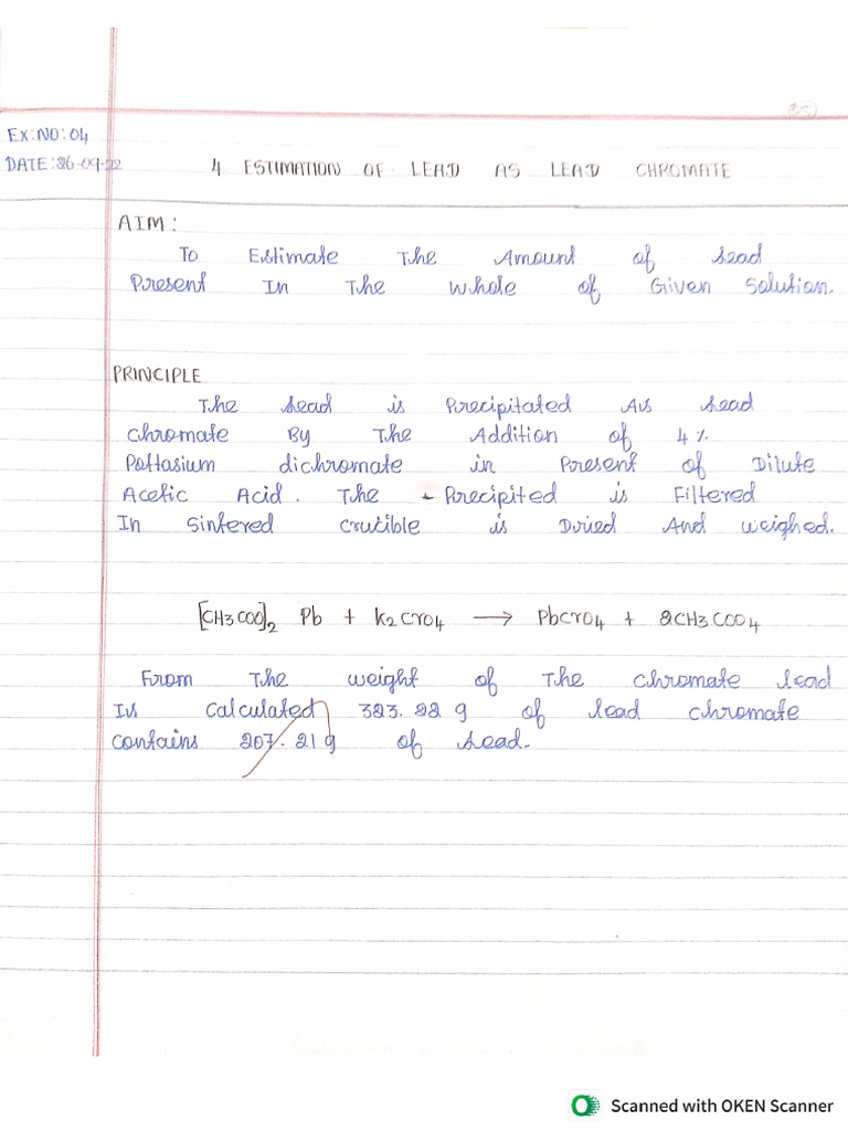 Estimation of Lead As Lead Chromate | PDF