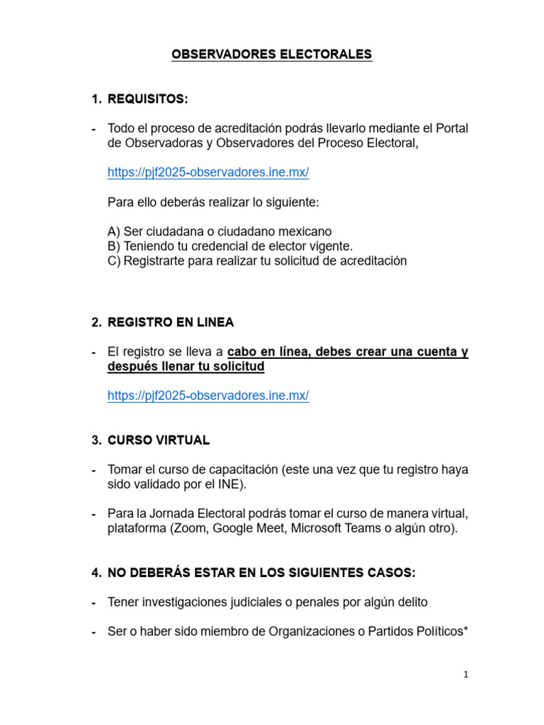 Requisitos y Curso para Observadores 2025 | PDF | Elecciones | Democracia
